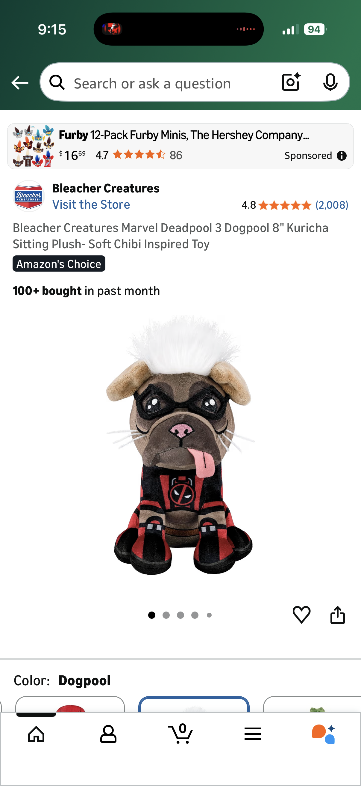 Bleacher Creatures Marvel Deadpool 3 Dogpool 8" Kuricha Sitting Plush ...