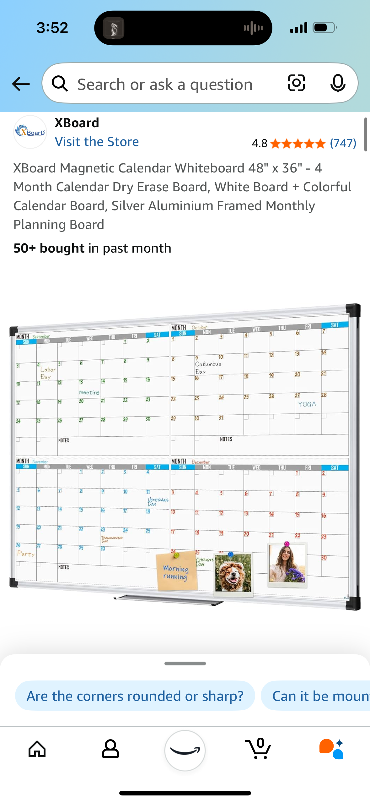 New - Magnetic Calendar Whiteboard 48" x 36" 4-Month (0324) – Zu's ...