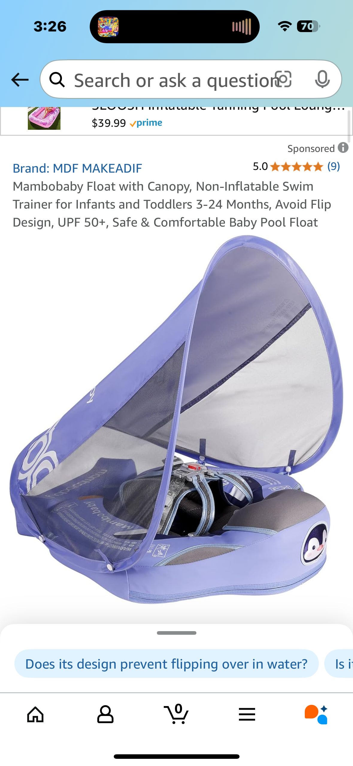 Mambo Baby Floats with Canopy &Tail, Non-Inflatable Mambo Baby Float f ...